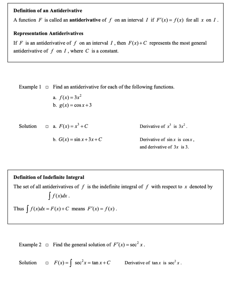 Antiderivatives and Indefinite Integrals - Top Study Guide | RevisionTown